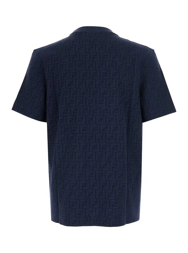 Fendi Blue Crew Neck T-shirt With Ff All-over Motif In Cotton For - Multicolor