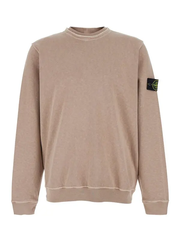 Stone Island Cotton Crewneck Sweatshirt With Logo Patch - Cream