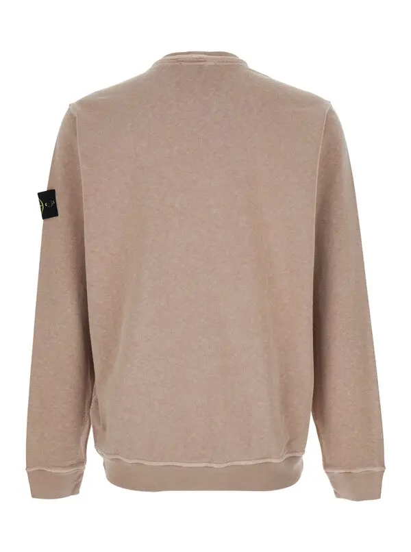 Stone Island Cotton Crewneck Sweatshirt With Logo Patch - Cream