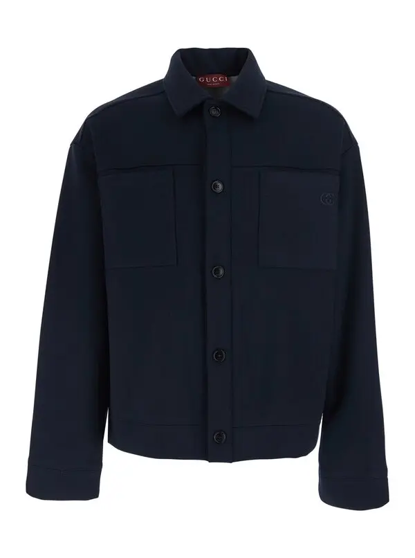 Gucci Blue Jacket With Front Closure And Gg Logo Detail In Cotton Jersey - Multicolor