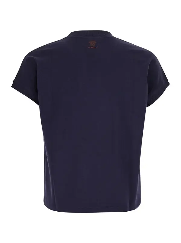 Versace Blue 'vintage' T-shirt With Round Neck And Front Logo For