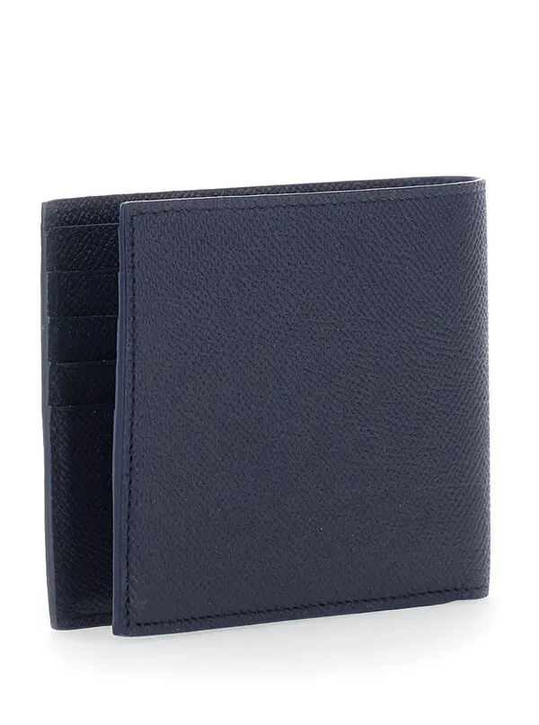 FERRAGAMO Micro Gancini' Blue Bi-fold Wallet With Logo In Grained Leather - Multicolor