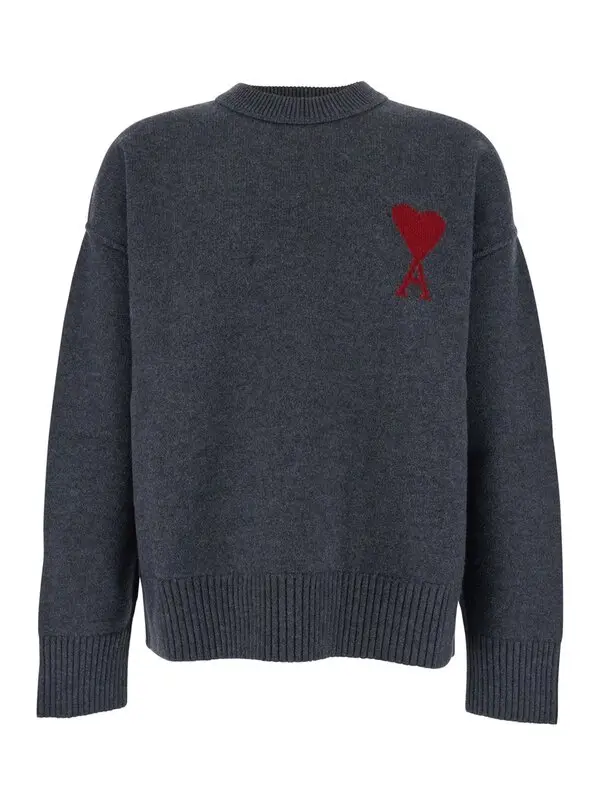 AMI Paris Crewneck Sweater With Dropped Shoulders And Embroidered Logo - Multicolor