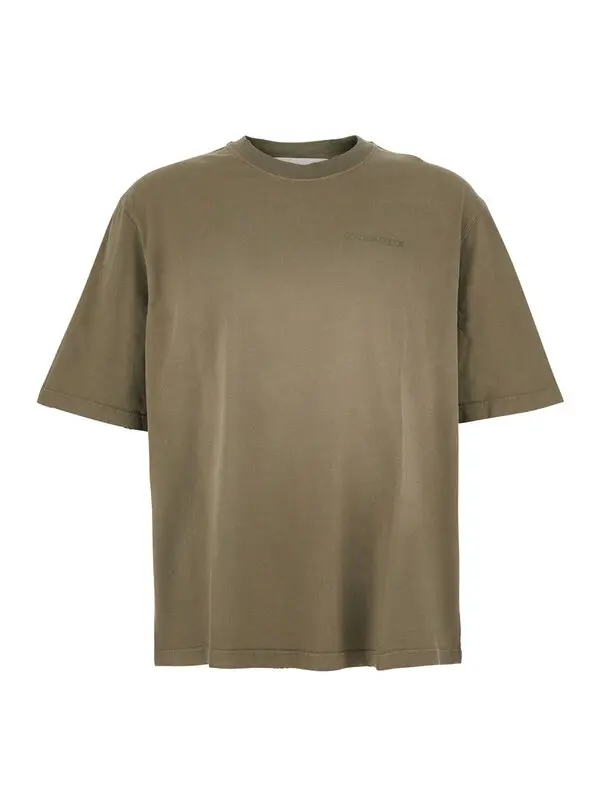 GOLDEN GOOSE Round Neck T-shirt With Logo Lettering Embroidery On The Front In Cotton For - Brown