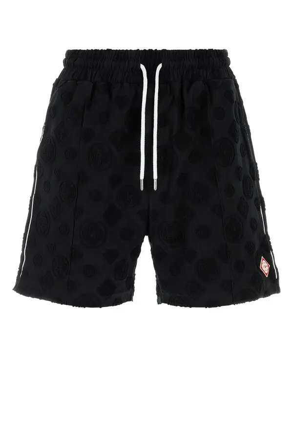 Casablanca Black Cotton Blend Bermuda Shorts With Monogram Motif - White