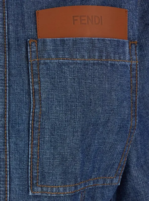 Fendi Denim Dress With Leather Logo Patch - Multicolor