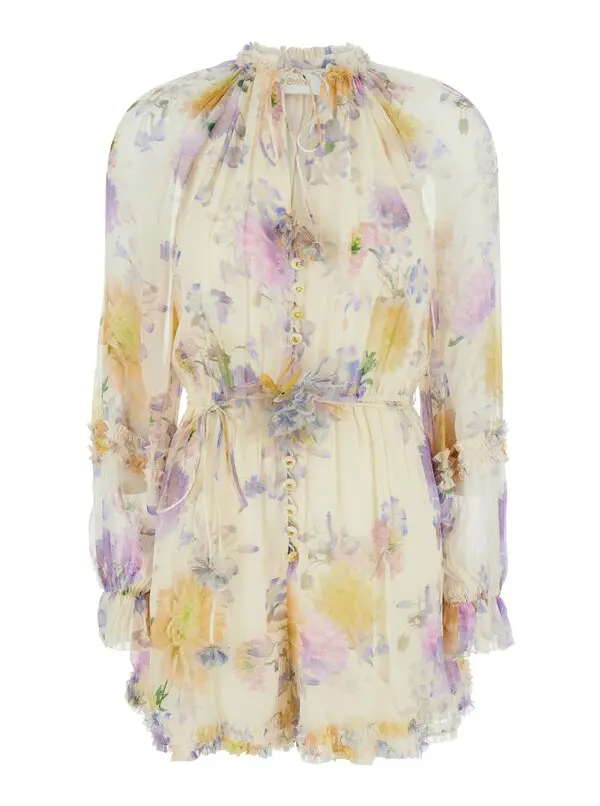 Zimmermann Luna' Playsuit With V-neck And Adjustable Drawstring And All-over Floral Motif In Viscose For - Multicolor