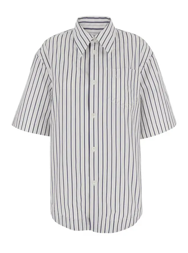 Ami White Shirt With Classic Collar And All-over Striped Pattern In Cotton For - Multicolor