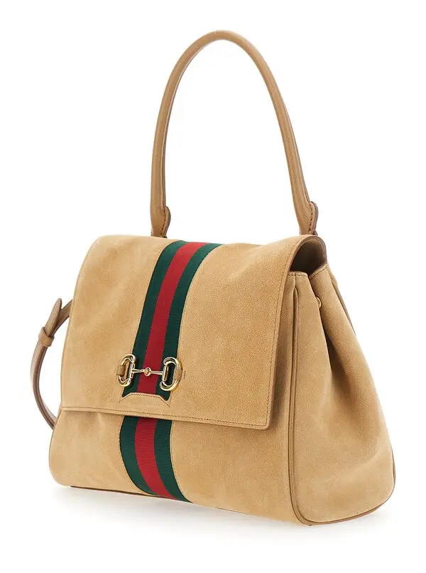 Gucci Horsebit Web Suede Top Handle Bag