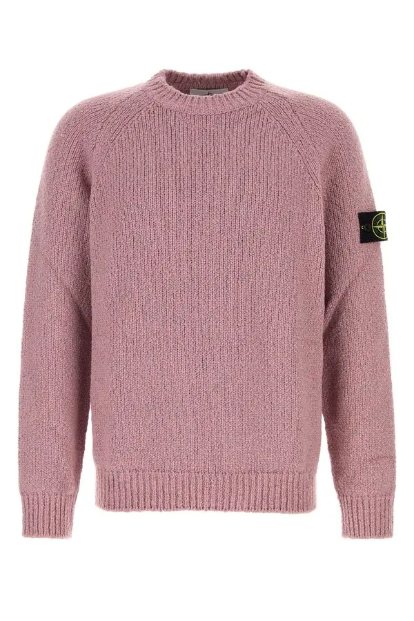Stone Island Melange Wool Blend Sweater With Detachable Logo Label - Pink