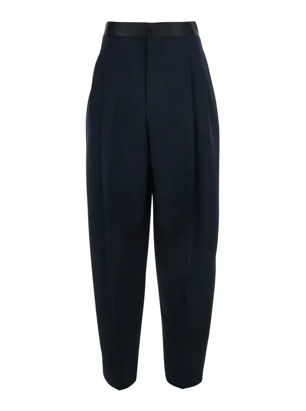 Bottega Veneta Wool Tapered Leg Trousers With Satin Waistband - Multicolor