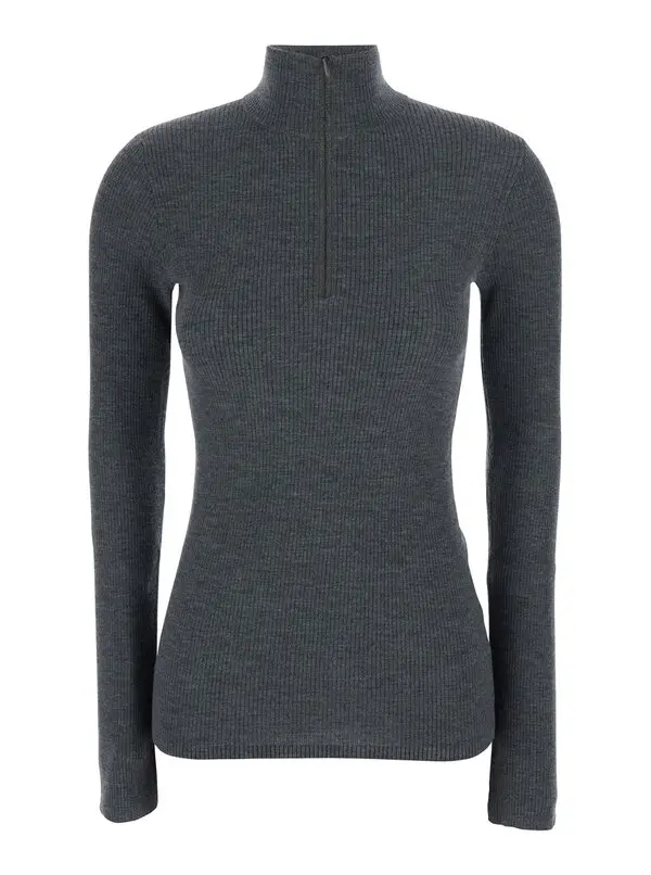Brunello Cucinelli Wool And Cashmere Half-zip Turtleneck Sweater - Gray