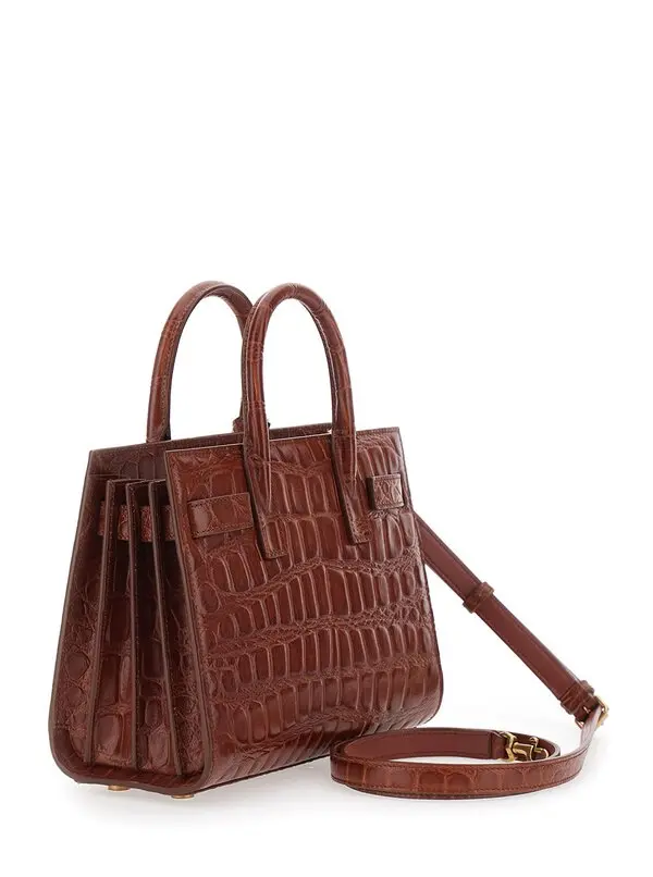 Saint Laurent Leather Handbag With Crocodile-embossed Effect