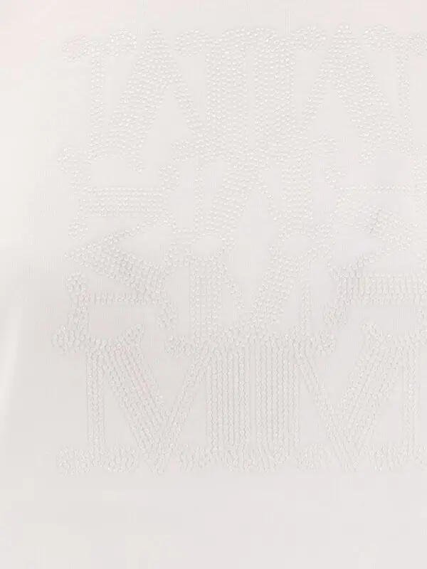 Max Mara Giovane Cotton T-shirt With Rhinestone Logo - Multicolor