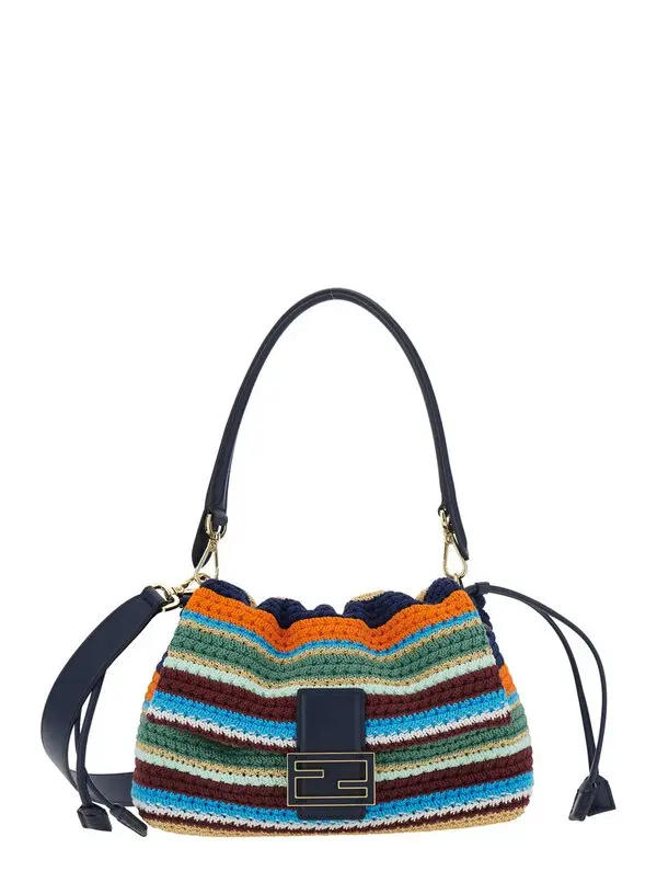 Fendi Mamma Baguette Media Shoulder Bag With Ff Closure And Striped Motif - Multicolor