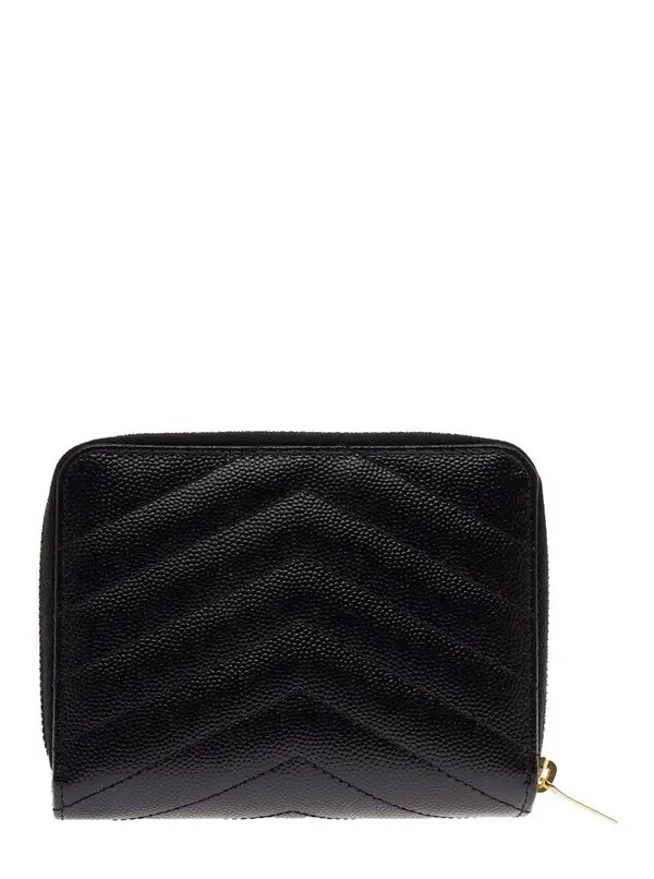 Saint Laurent Wallet With Cassandre Plate On The Front In Black Leather For - Multicolor