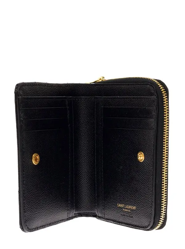 Saint Laurent Wallet With Cassandre Plate On The Front In Black Leather For - Multicolor