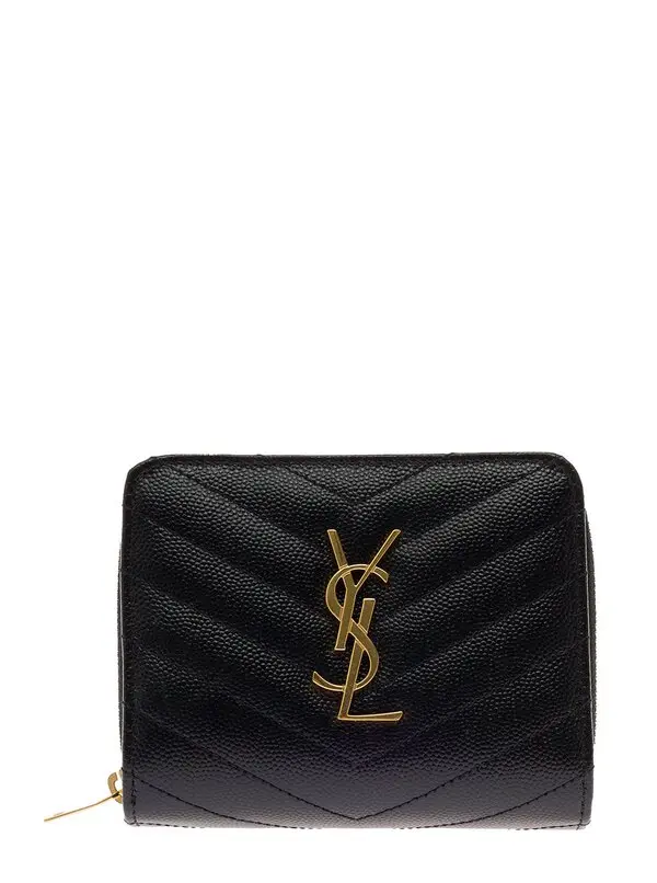 Saint Laurent Wallet With Cassandre Plate On The Front In Black Leather For - Multicolor
