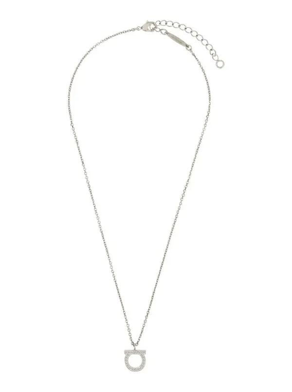 FERRAGAMO Gancini Pendant Necklace With Rhinestones In Brass