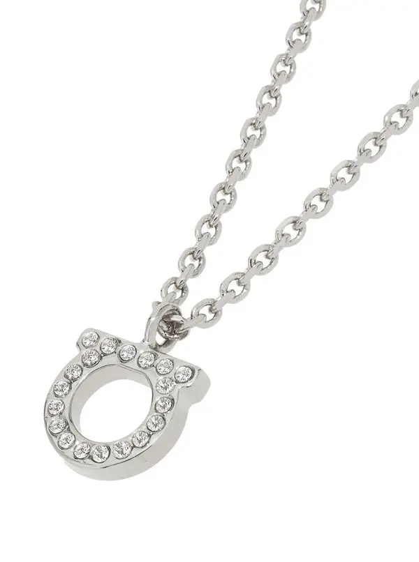 FERRAGAMO Gancini Pendant Necklace With Rhinestones In Brass