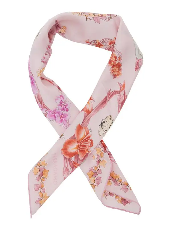 FERRAGAMO Silk Floral Print Scarf