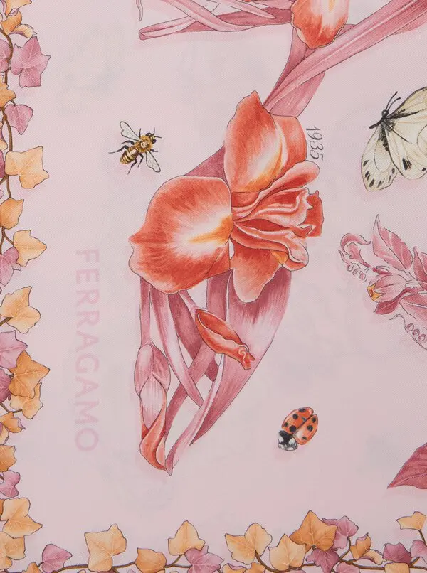 FERRAGAMO Silk Floral Print Scarf - Pink