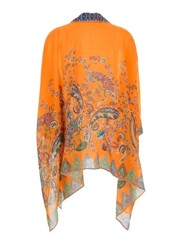 Etro Orange Paisley Print Ramie Oversized Shirt - Multicolor