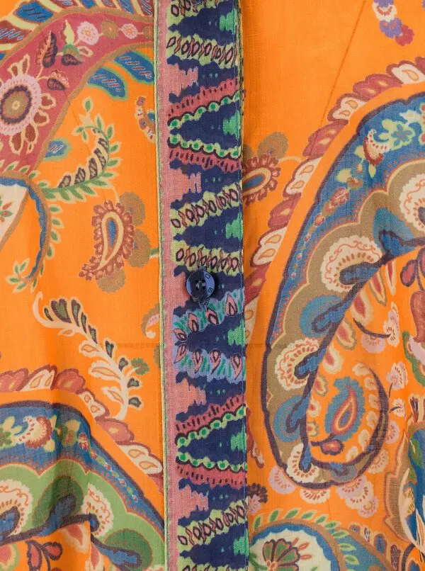 Etro Orange Paisley Print Ramie Oversized Shirt - Multicolor