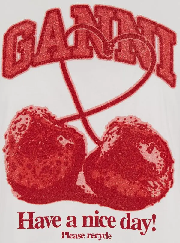 GANNI Cotton T-shirt With Cherry Graphic - Multicolor