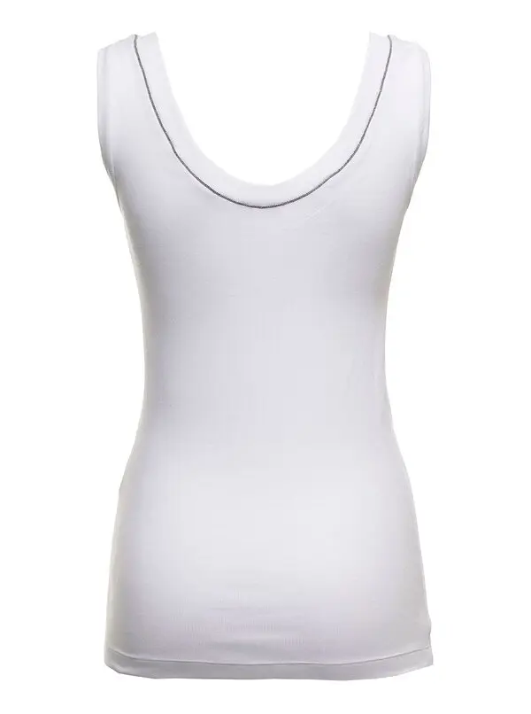 Brunello Cucinelli Cotton Tank Top With Monile Detail - White