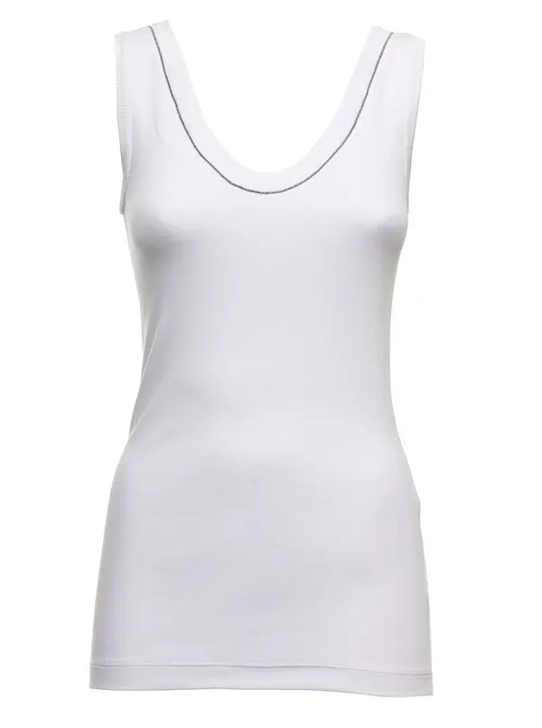 Brunello Cucinelli Cotton Tank Top With Monile Detail - White