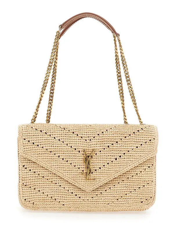 Saint Laurent Raffia Shoulder Bag With Cassandre Plaque - Multicolor
