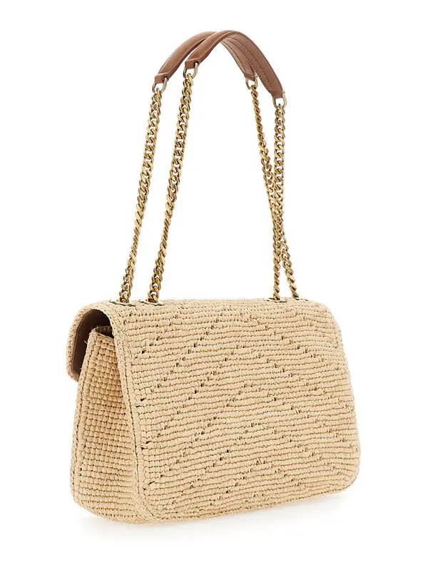 Saint Laurent Raffia Shoulder Bag With Cassandre Plaque