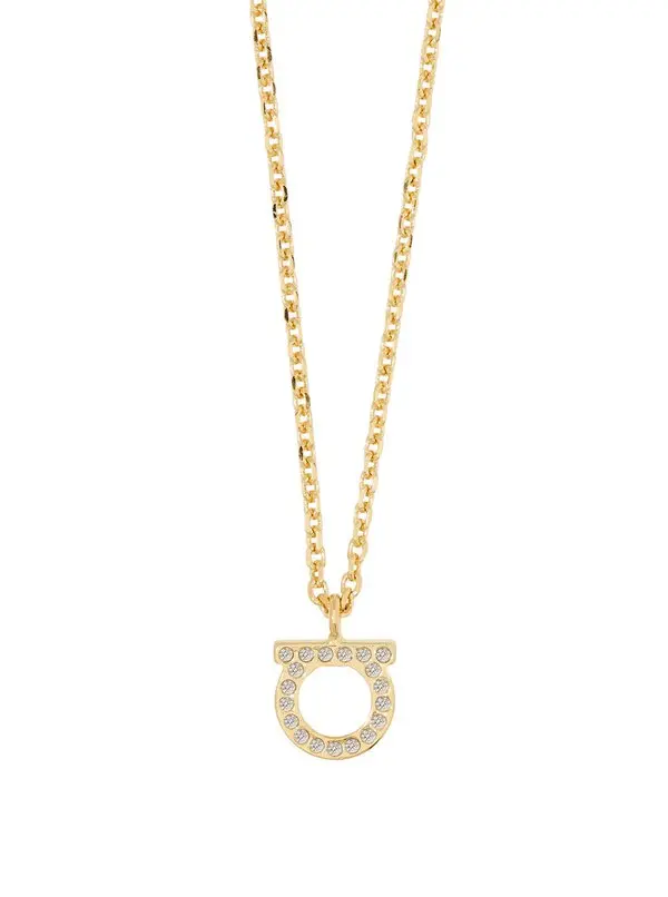 FERRAGAMO Gold-tone Brass Gancini Pendant Necklace With Rhinestones