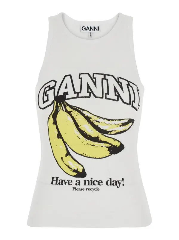 GANNI Sleeveless Top With Banana And Logo Print - Multicolor