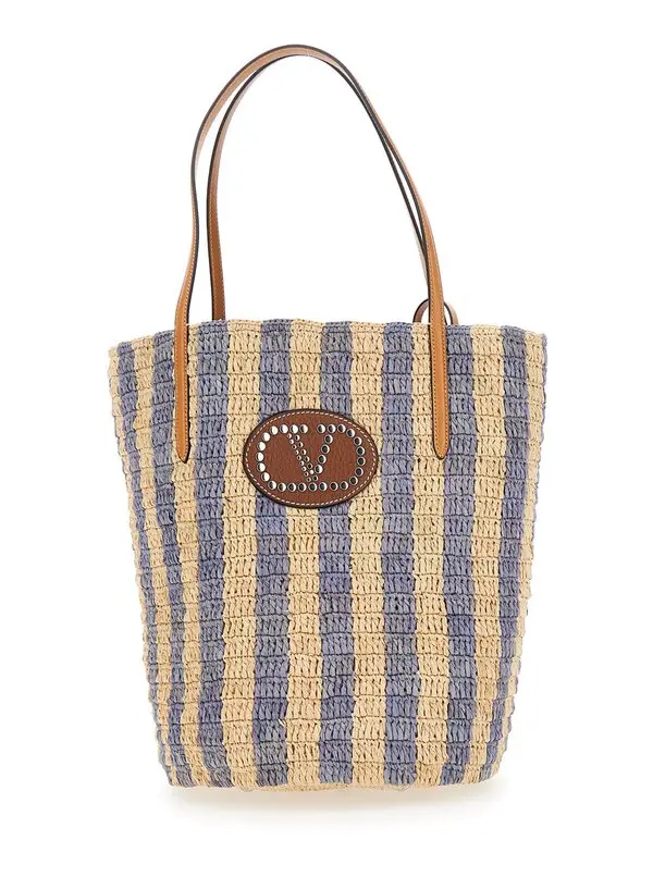 Valentino Garavani Raffia Shopper Bag With Striped Motif - Multicolor