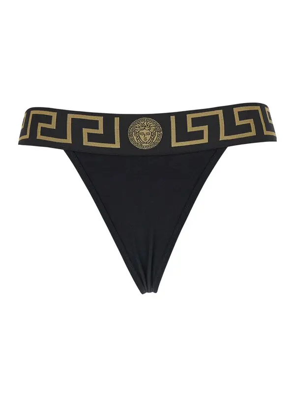 Versace High-waisted Greca Slip With Medusa Detail - Black