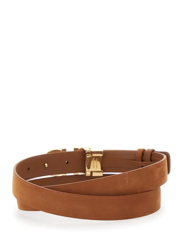 FERRAGAMO Suede Belt With Gancini Buckle - Multicolor
