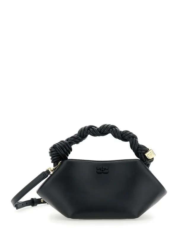 GANNI Bou Bag Mini' Black Handbag With Braided Handle And Removable Shoulder Strap In Leather - Multicolor