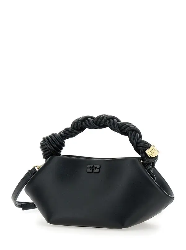 GANNI Bou Bag Mini Black Leather Handbag With Braided Handle - Multicolor