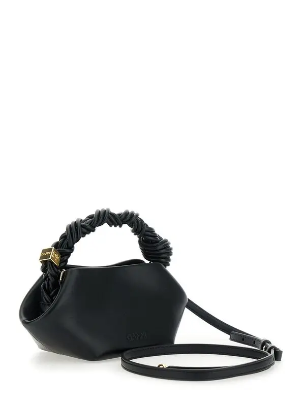 GANNI Bou Bag Mini Black Leather Handbag With Braided Handle - Multicolor