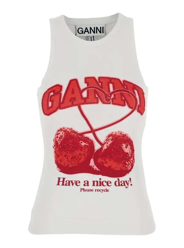 GANNI Compact Rib Jersey Tank Cherry - Multicolor