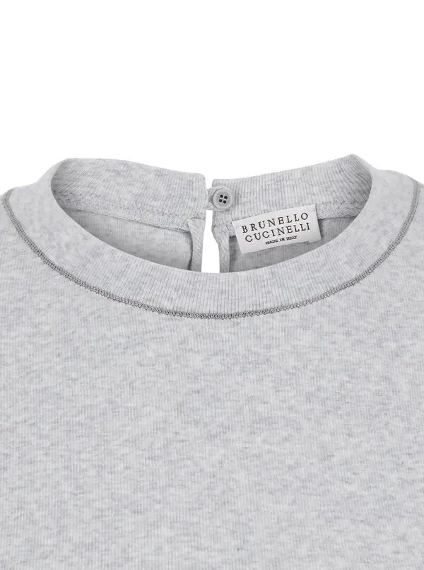 Brunello Cucinelli Cotton Three-quarter Sleeve Crewneck T-shirt With Monili Detail