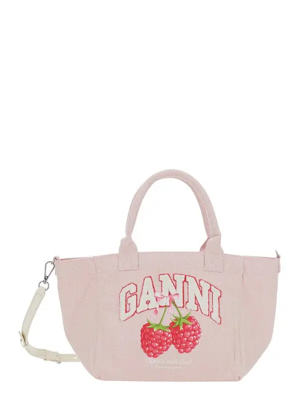 GANNI Cotton Tote Bag With Raspberry Print And Logo - Multicolor