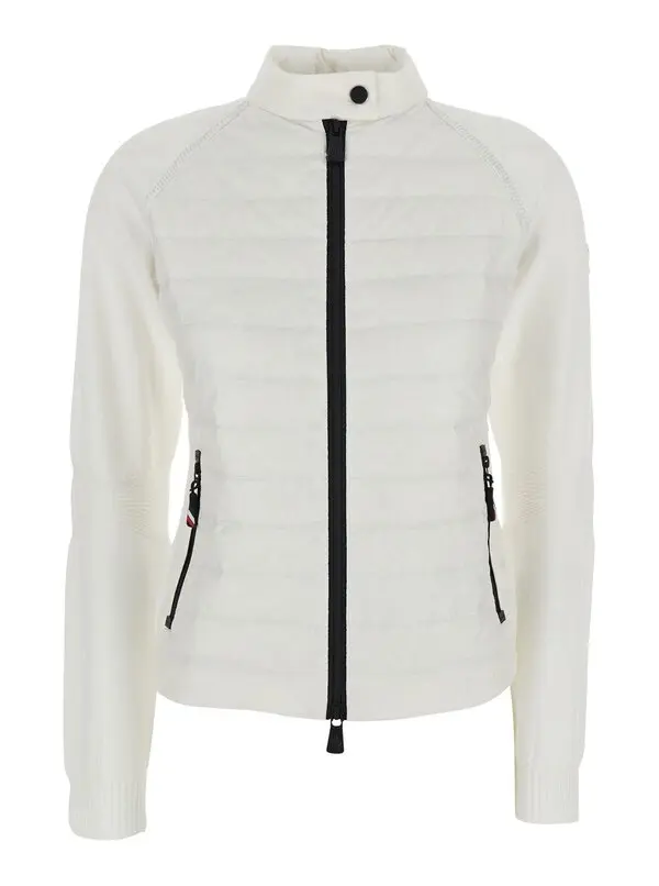 Moncler Cardigan With Stand-up Collar And Logo Detail - Multicolor