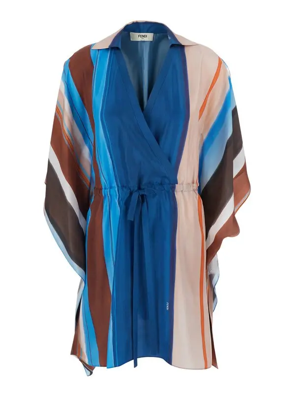 Fendi Silk Short Dress With Striped Motif - Multicolor