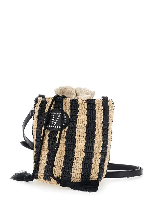 Valentino Garavani Small Crochet Raffia Bucket Bag - Cream