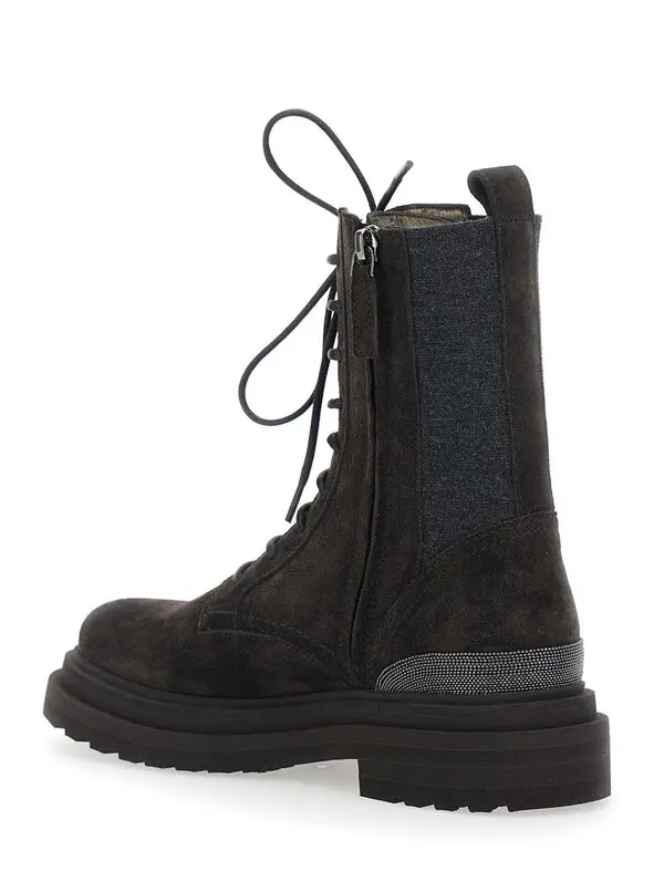 Brunello Cucinelli Suede Lace-up Ankle Boots With Monil Detail - Multicolor