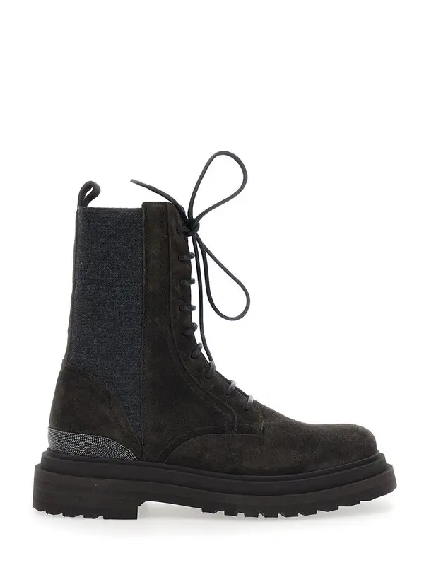 Brunello Cucinelli Suede Lace-up Ankle Boots With Monil Detail - Multicolor