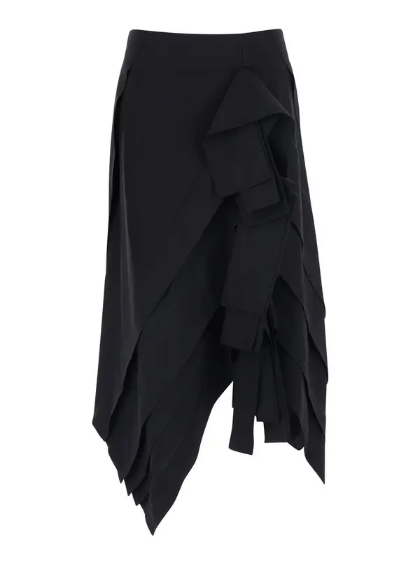 Bottega Veneta Black Midi Skirt With All-over Ruffles In Wool For - Multicolor